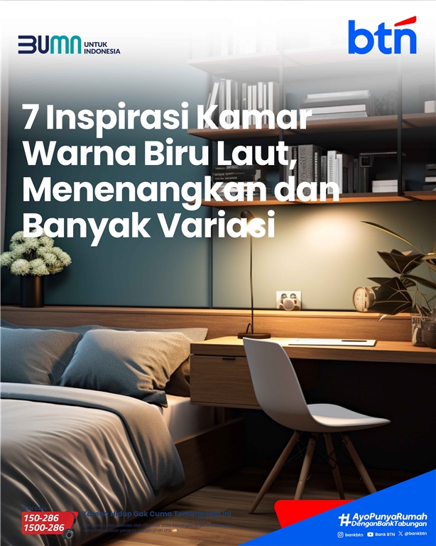 7 Inspirasi Kamar Warna Biru Laut, Menenangkan dan Banyak Variasi!
